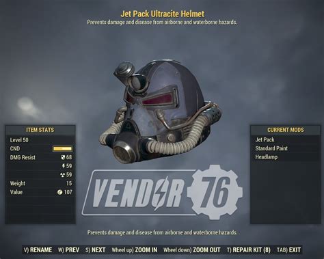 Fallout 76 Ultracite Pa Helmet With Jetpack Mod Legacy Etsy