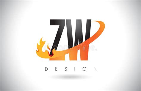 Zw Z W与火火焰设计和橙色swoosh的信件商标 向量例证 插画 包括有 要素 媒体 身分 设计 93019382