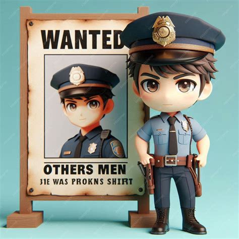 Chibi Officer Standing Near Wanted Poster Confident Premium Ai
