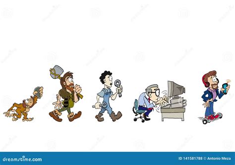 The Evolution Of Work Stock Vector Illustration Of Primitive 141581788