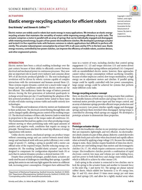 Elastic Energy Recycling Actuators For Efficient Robots Pdf Electric Motor Actuator