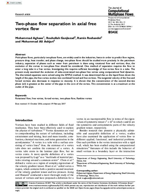 Pdf Two Phase Flow Separation In Axial Free Vortex Flow Mohammad