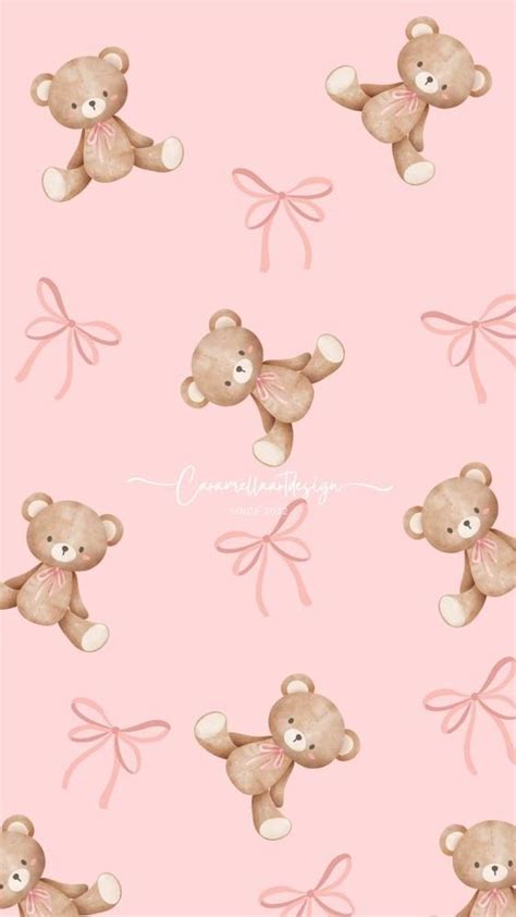 Coquette Aesthetic Wallpaper Teddy Bear With A Bow Pink Wallpaper