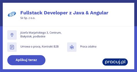 Oferta Pracy Fullstack Developer Z Java And Angular Sii Sp Z Oo