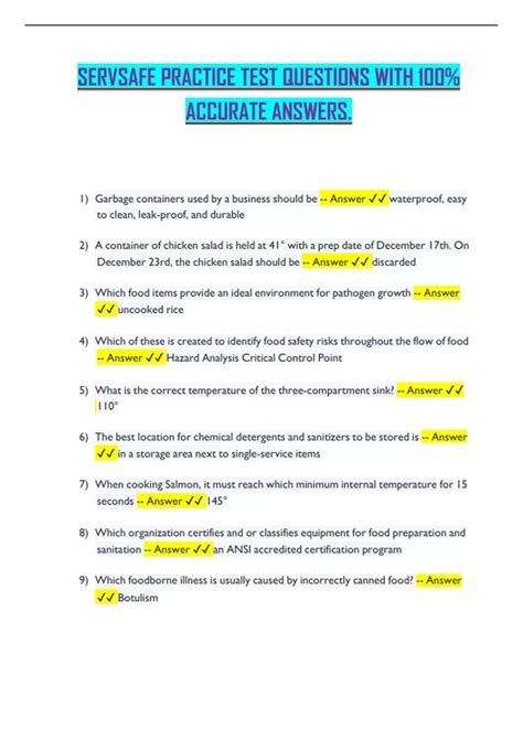 Servsafe Practice Test Questions With 100 Accurate Answers Servsafe