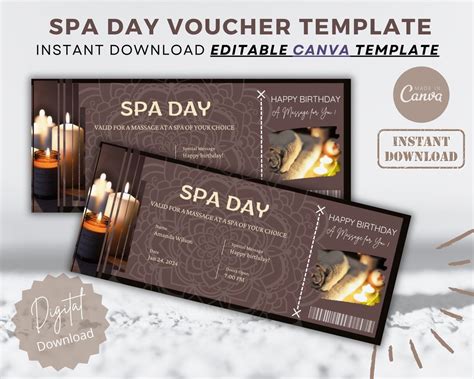 Editable Spa Day Voucher Personalized Massage Coupon Printable T