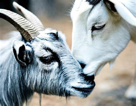 Two Goats Are Kissing Each Other And One Has A White Face Premium Ai