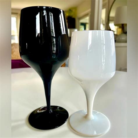 Dining Vintage Wine Goblets Black Glass White Glass Stemmed Goblet