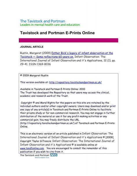 Rustin Esther Bick Tavistock And Portman E Prints Online