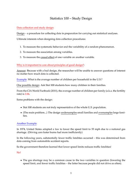 Lecture Notes Lecture STAT Statistics Study Design Data Collection And Study Design