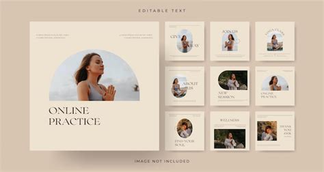 미니멀한 미적 인스타그램 포스트 템플릿 세트 프리미엄 벡터