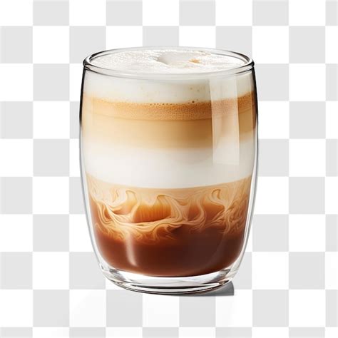 A Clear Glass Coffee Cup Showcasing A Velvety Latte The Layers Of Milk