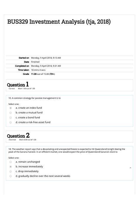 Investment Analysis Quiz Eight 492018 Quiz 8 Chapter 11 2203