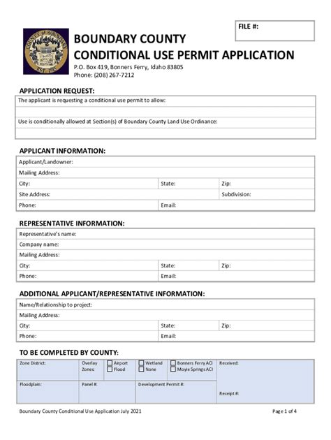 ID Conditional Use Permit Application Boundary County 2021 2022