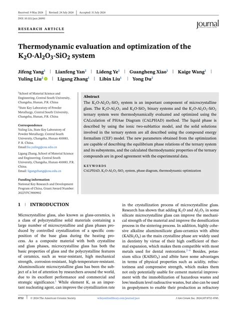 Thermodynamic Evaluation And Optimization Of The K2o‐al2o3‐sio2 System