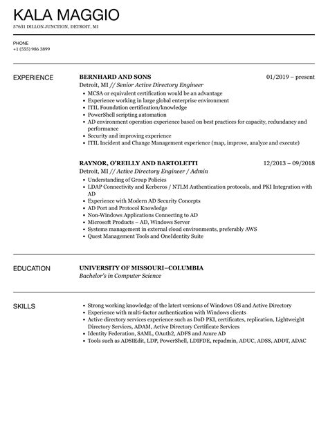 Active Directory Engineer Resume Samples Velvet Jobs
