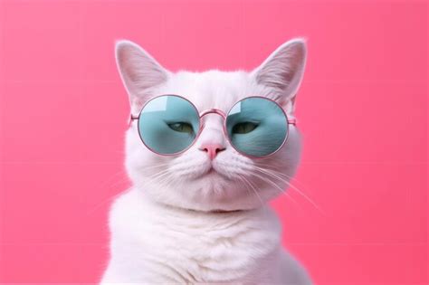 Premium AI Image A White Cat Wearing A Pink Sunglasses