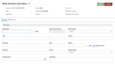 add an invoice line item for an existing bibliographic record