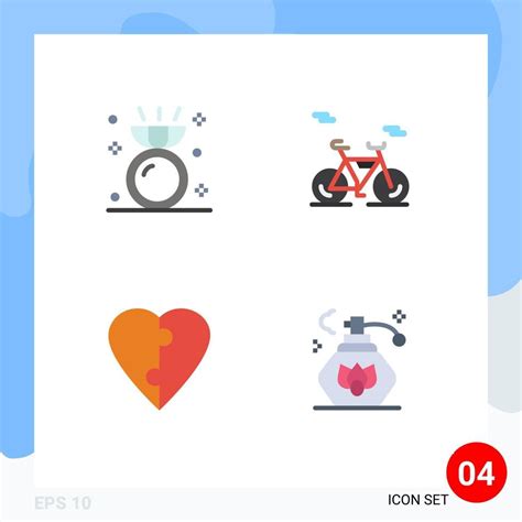 Group Of 4 Modern Flat Icons Set For Diamond Puzzle Ring Vehicle Spray