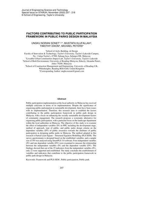 Pdf Factors Contributing To Public Participation Framework In Public
