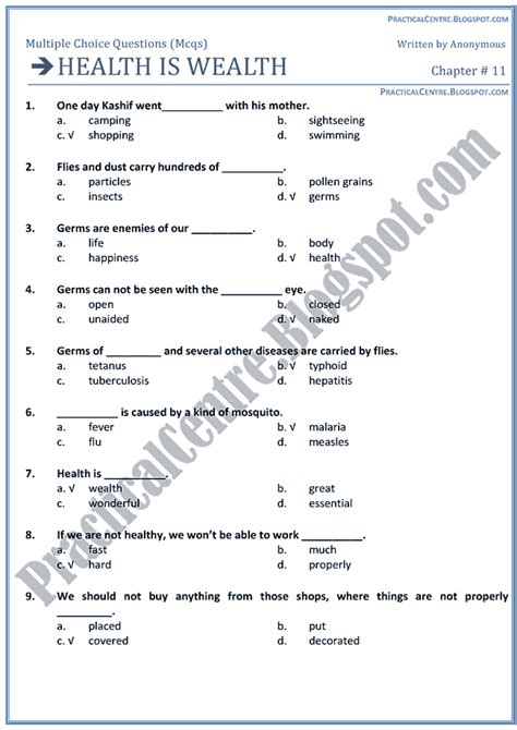 practical centre health is wealth mcqs multiple choice questions
