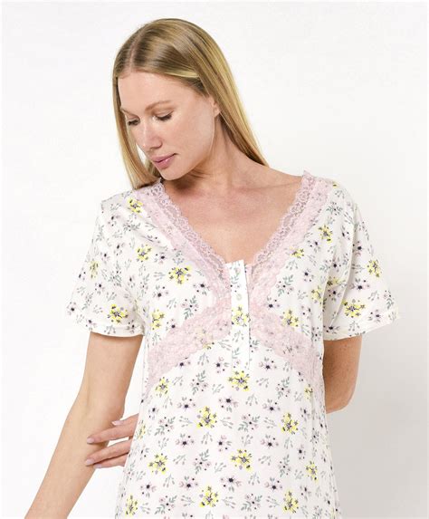 Camisa De Dormir Floreada Encajes Tricot