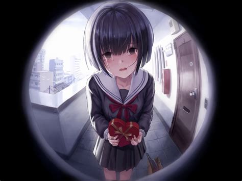 壁纸 悲伤的女孩动漫墙纸 哀叹 Yandere 校服 动画 Fonwall 上的免费图片