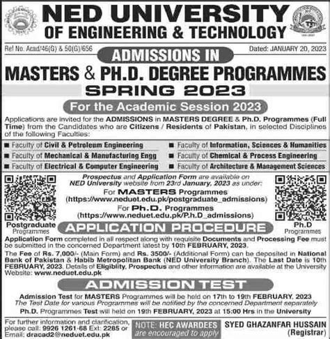 Ned University Of Engineering And Technology Karachi Admissions 2024 Last