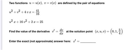 Solved Two Functions U U X V V X Are Defined By The Chegg Com