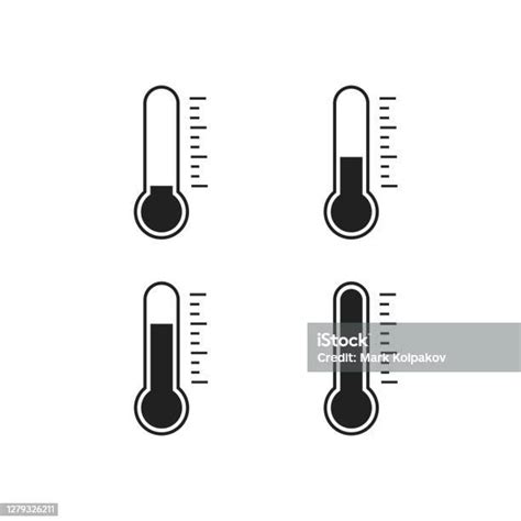 온도계 핫 및 콜드 벡터 세트 아이콘을 평평하게 설정합니다 날씨 요소 일러스트레이션 0명에 대한 스톡 벡터 아트 및 기타 이미지