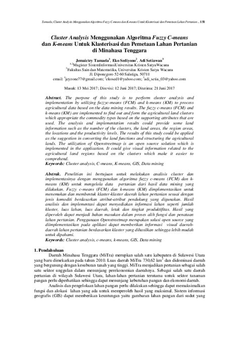Pdf Cluster Analysis Menggunakan Algoritma Fuzzy C Means Dan K Means Untuk Klasterisasi Dan