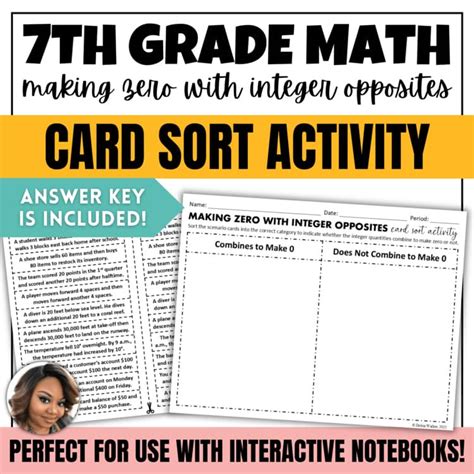 Making Zero With Integer Opposites Card Sort For 7th Grade Math 7ns1a