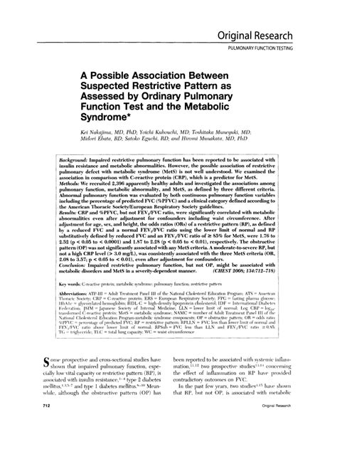 Pdf A Possible Association Between Suspected Restrictive Pattern As Assessed By Ordinary