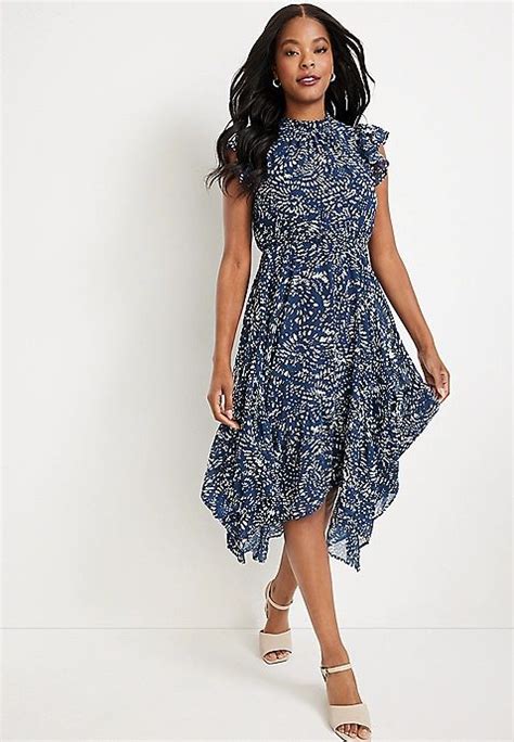 Scattered Dot Flutter Sleeve Midi Dress Midi Dress With Sleeves Blue