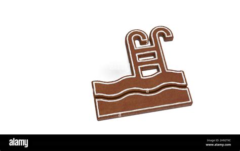 3d Rendering Of Gingerbread Cookie In Shape Of Symbol Of Swimming Pool Water Waves With Ladder