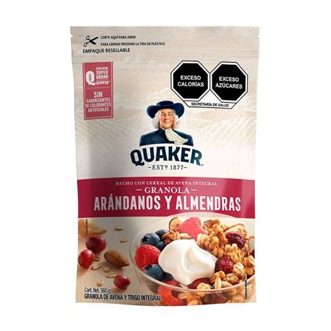 Granola Quaker Con Avena Arándanos Almendras Y Miel 360 Gr Bolsa