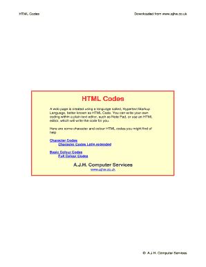 Fillable Online HTML Codes Fax Email Print PdfFiller