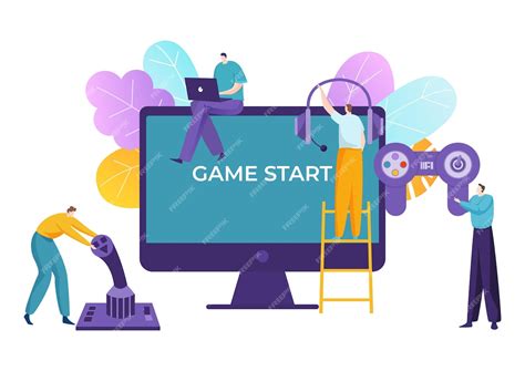 Premium Vector Modern Technology Digital Gadget Entertainment Tiny People Together Play Video