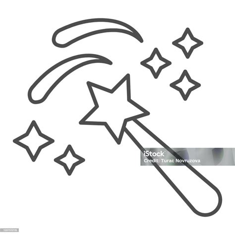 魔杖細線圖示仙女堅持與星星和火花節日活動與展示向量設計理念白色背景上輪廓風格象形圖用於網路和應用向量圖形及更多單線圖片 Istock