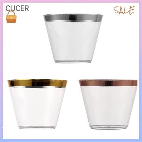 【codandready Stock】102030pcs Disposable Plastic Cups Rose Gold Rimmed