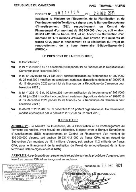 Décret N°2021 759 Du 29 Décembre 2021 Habilitant Un Contrat De