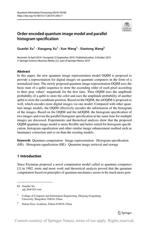 order encoded quantum image model and parallel histogram specification