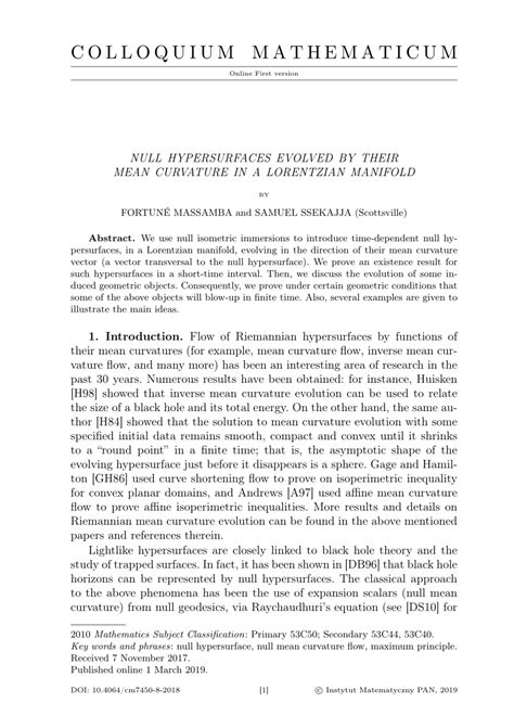 Pdf Null Hypersurfaces Evolved By Their Mean Curvature In A Lorentzian Manifold