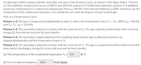 Solved An Ideal Gas Within A Piston Cylinder Assembly Chegg