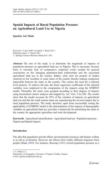 Pdf Spatial Impacts Of Rural Population Pressure On Agricultural Land