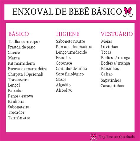 Rosa Ao Quadrado Enxoval De Bebê Lista Simples