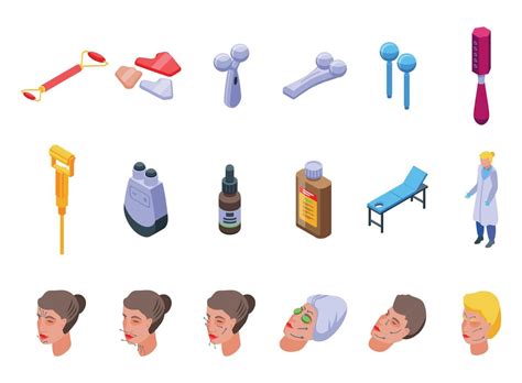 Facial Massage Icons Set Isometric Vector Face Skin 8995485 Vector Art