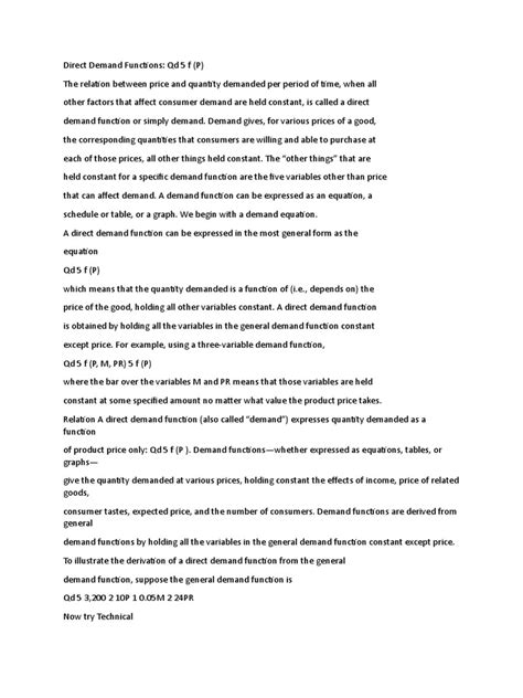 Direct Demand Functions Pdf Demand Demand Curve