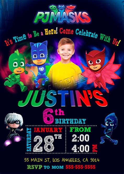 Inspirado Pj Masks invitación fiesta de cumpleaños de Masks Etsy