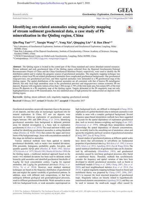 Pdf Identifying Ore Related Anomalies Using Singularity Mapping Of Stream Sediment Geochemical